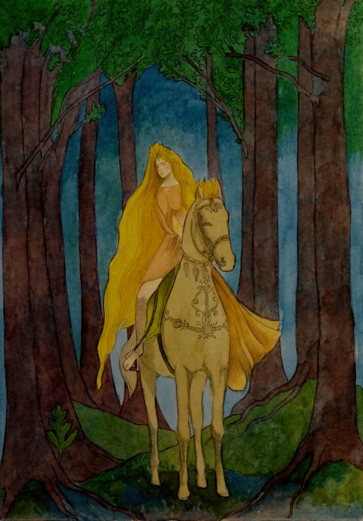 Niamh (Niamh Cinn-Óir) of the golden hair in Irish mythology - Seamus ...