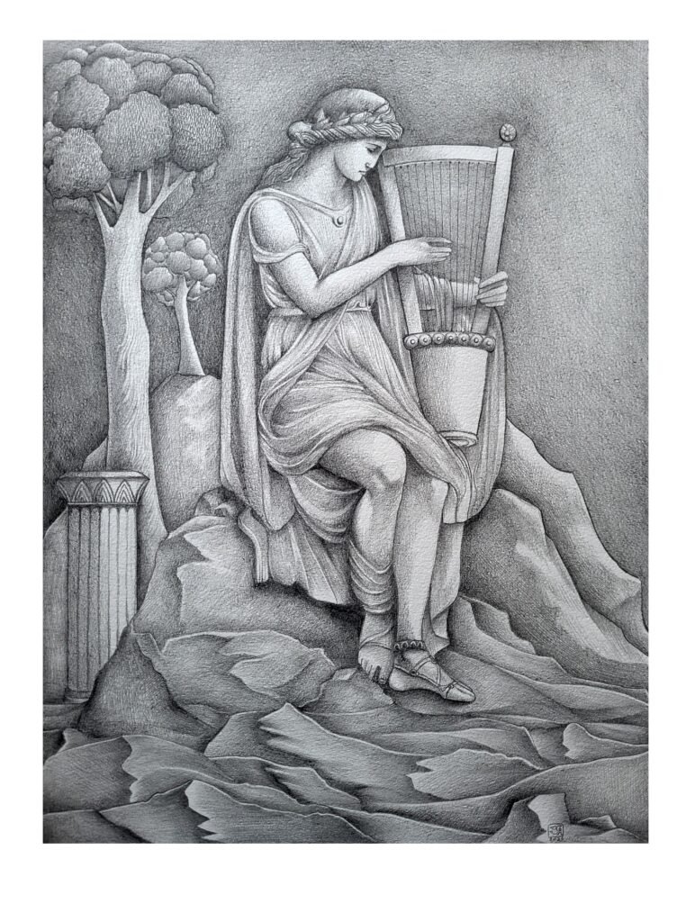Orpheus playing the Lyre. Original preliminary drawing for an oil ...